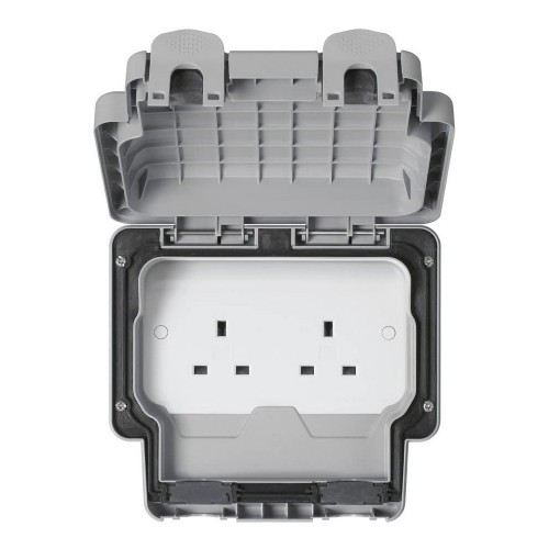 MK Electric K56481GRY Masterseal Plus Grey 2 Gang Unswitched Socket ...