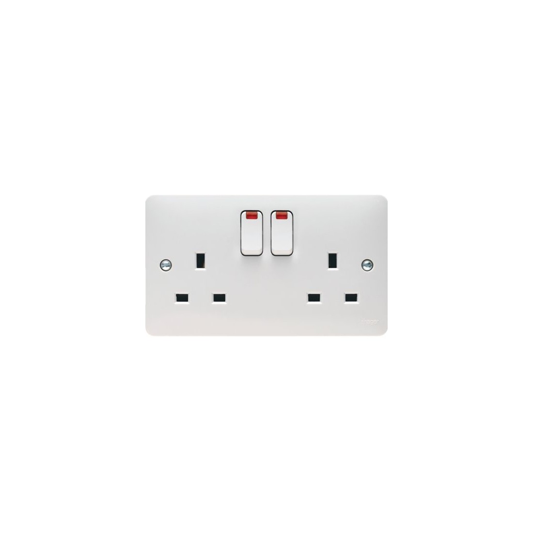Hager WMSS82N Sollysta White Moulded 2 Gang Double Pole Switched Socket ...