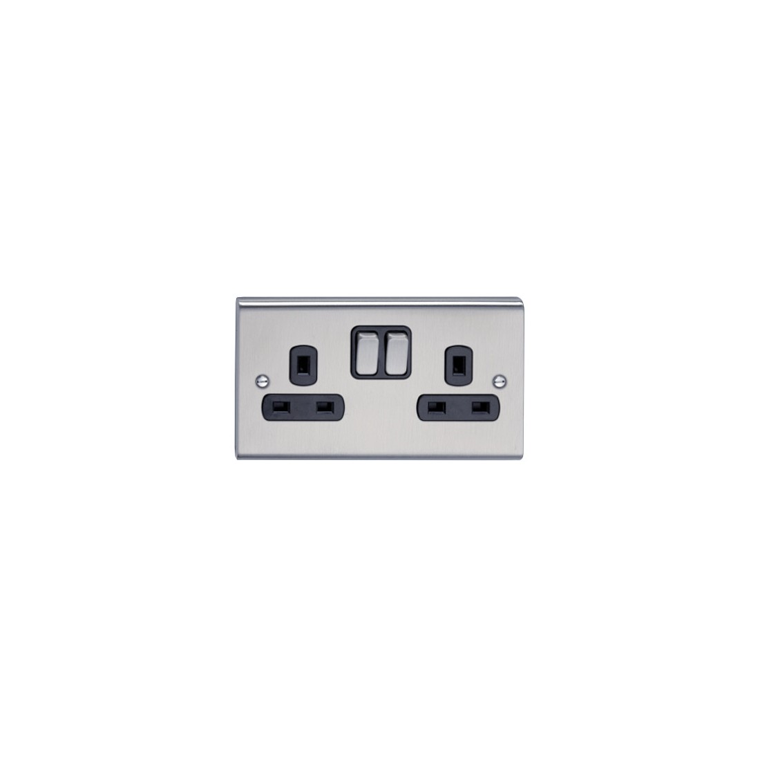 Deta SD1209SSB Stainless Steel 2 Gang DP Switched Socket Black Insert ...