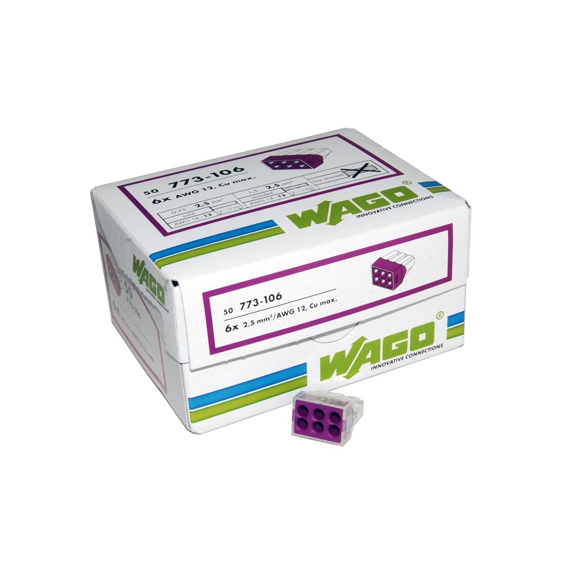 Wago 773-106 Transparent 6 Pole Push Wire Connector With Purple Cover ...