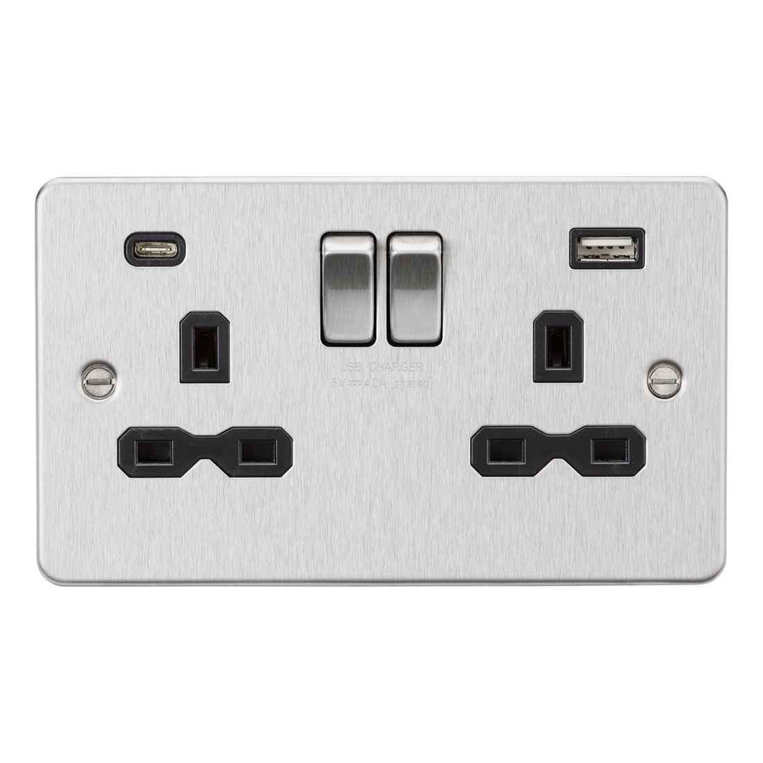 Knightsbridge FPR9940BC Brushed Chrome Flat Plate 2 Gang 13A SP ...