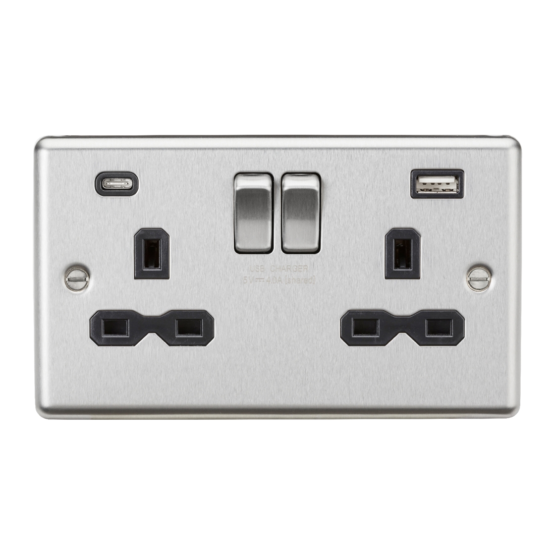 Knightsbridge CL9940BC Brushed Chrome 2 Gang Rounded Edge 13A SP ...