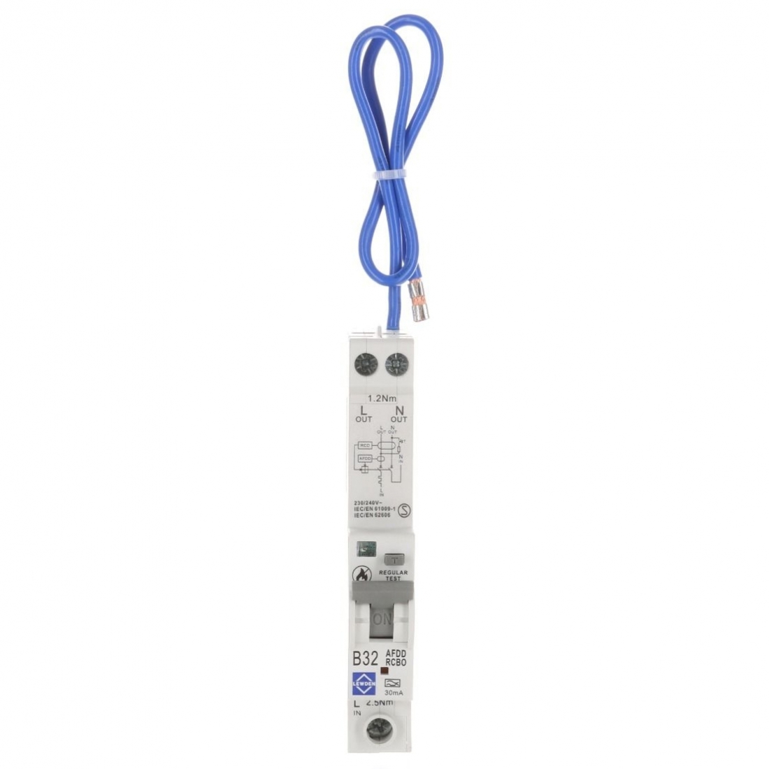 Lewden P04-B32/30/1PNA 1 Module 32A 6kA 30mA SP Type A B Curve Combined AFDD + RCBO - For ...