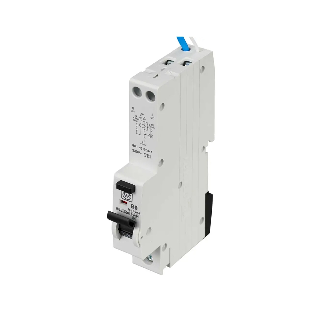 MK H6832s Sentry 1 Module 6A 6kA 30mA SP Type A B Curve RCBO - For Domestic Installations ...