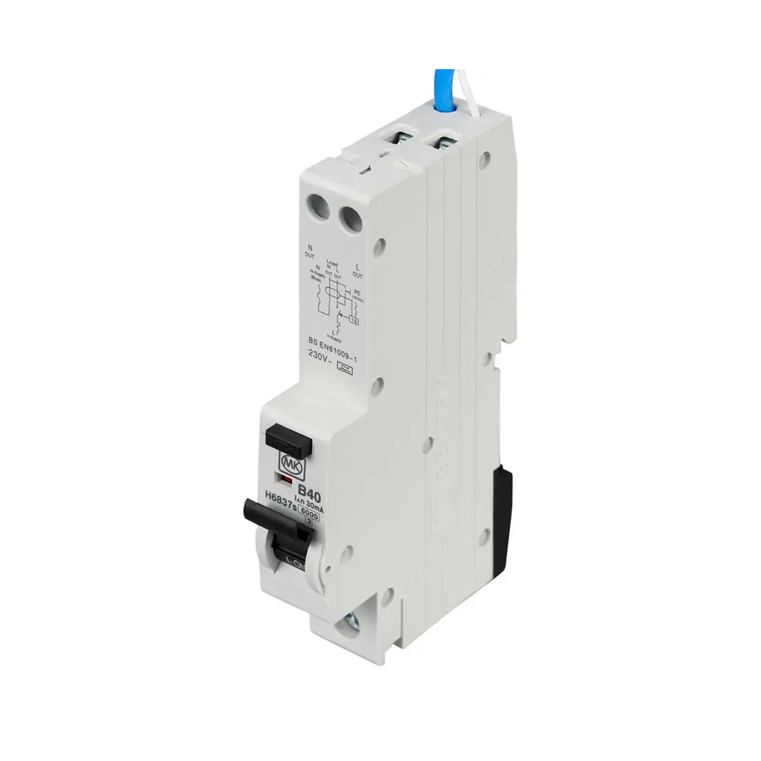 MK H6837s Sentry 1 Module 40A 6kA 30mA SP Type A B Curve RCBO - For ...