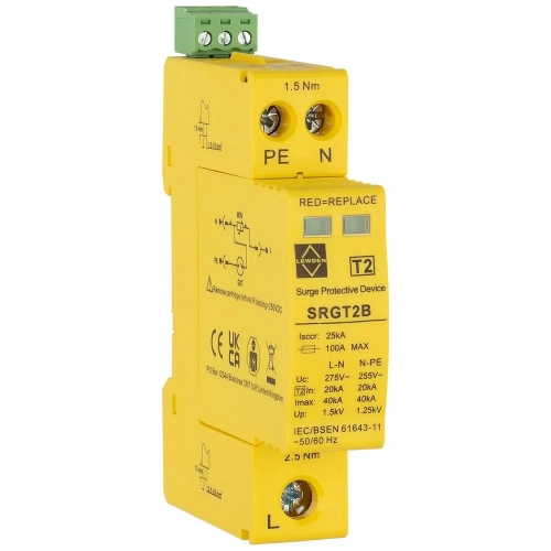 Lewden SRGT2B 1 Module DIN-Rail Mounting Single Phase Type 2 Surge ...