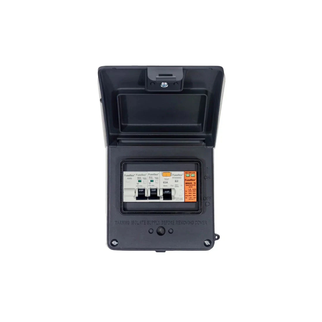 Fusebox A65GRAXGY Grey Aluminium IP65 Pre-Populated SPD Garage Consumer ...